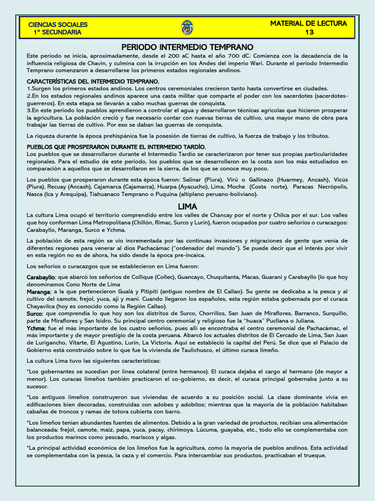 13 Intermedio Temprano | PDF | Lima | Imperio Inca