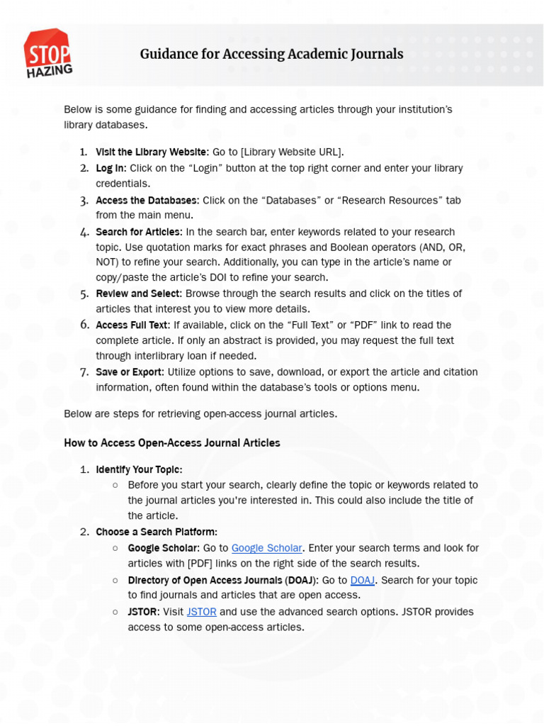 Accessing Academic Journals Guide | PDF | Open Access | Libraries