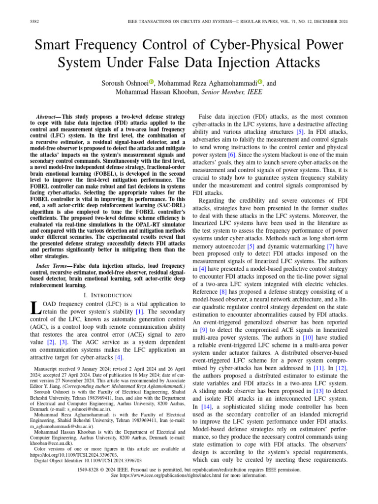 Smart Frequency Control of Cyber-Physical Power System Under False Data ...