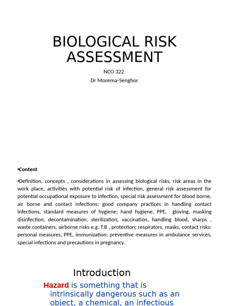 Biological Risk Assessment Notes | PDF | Infection | Risk