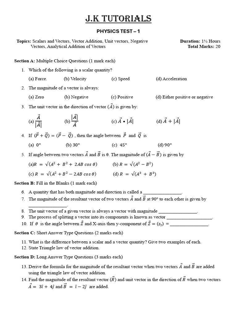 Vector Exam | PDF | Euclidean Vector | Linear Algebra