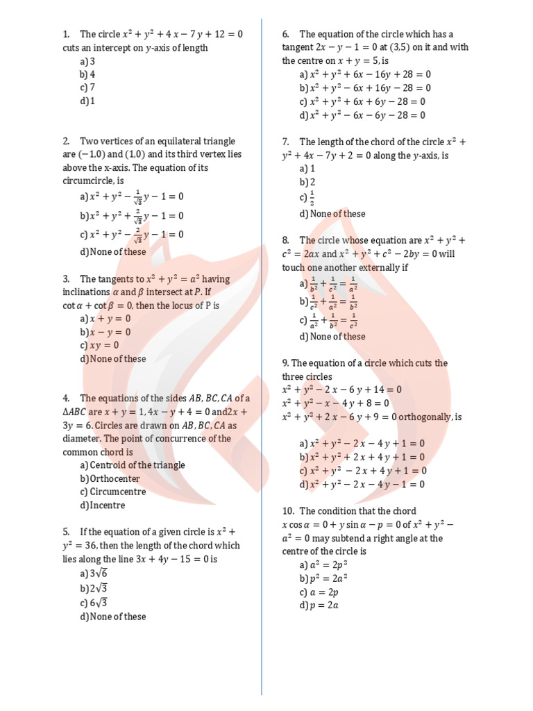 Circle Unit Test 15-07-2025 | PDF | Circle | Geometry