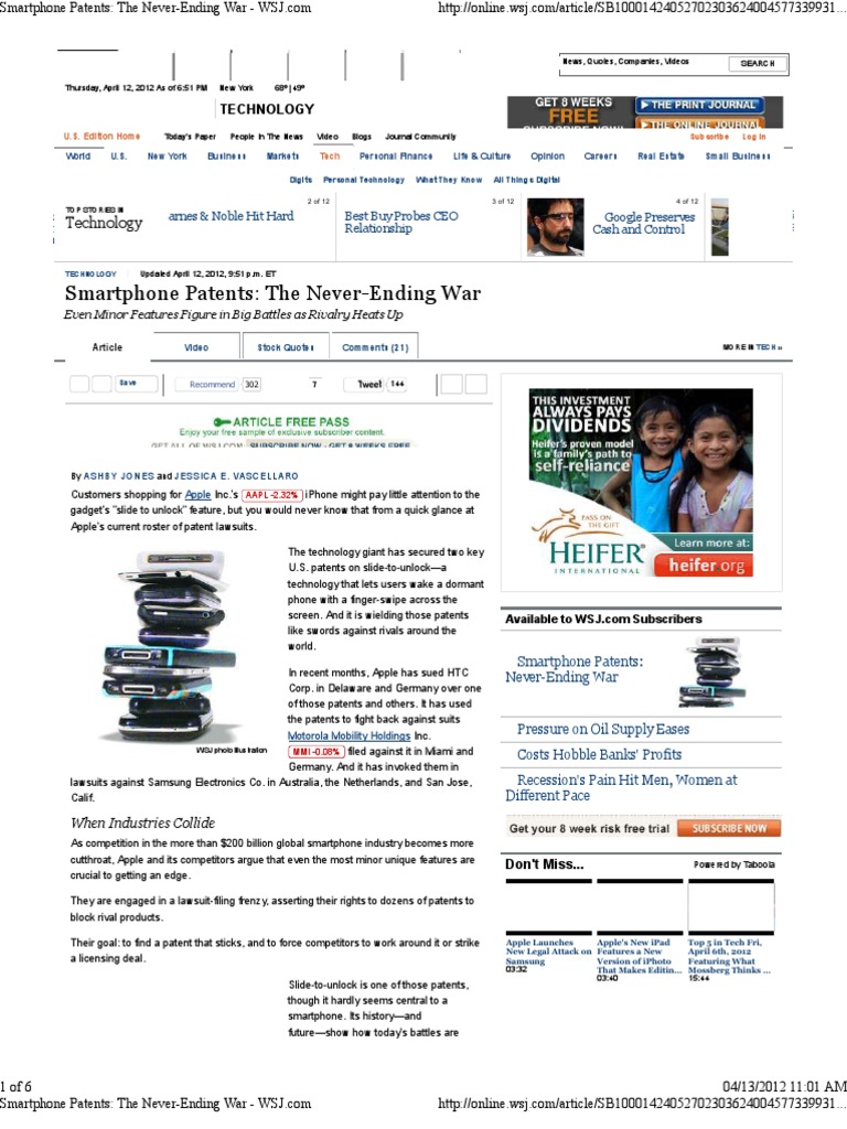 Smartphone Patents - The Never-Ending War - WSJ - 041312 | PDF | The ...