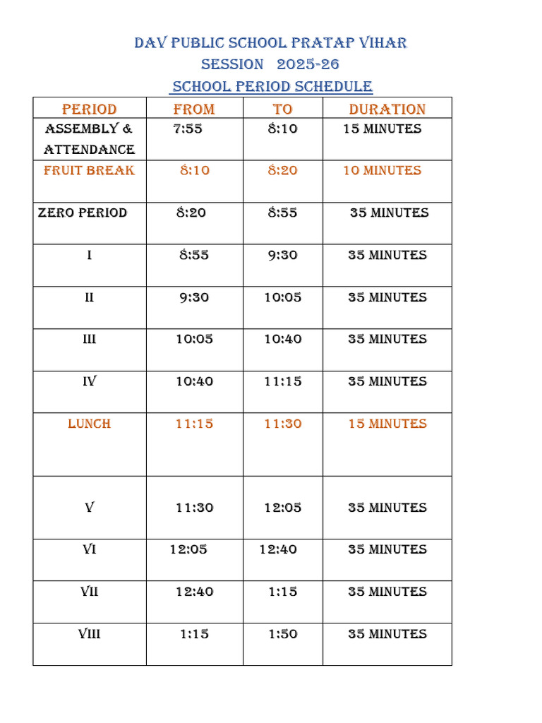School Period Schedule From 2nd April 2025 | PDF