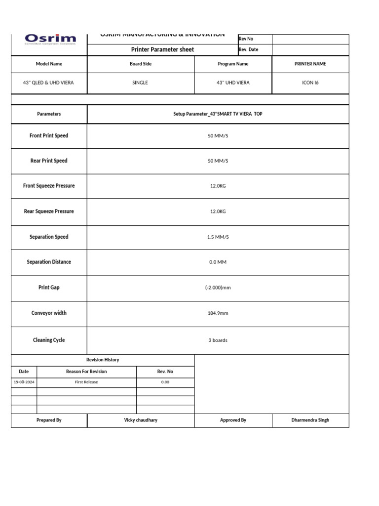 Printer Parameter Sheet | PDF