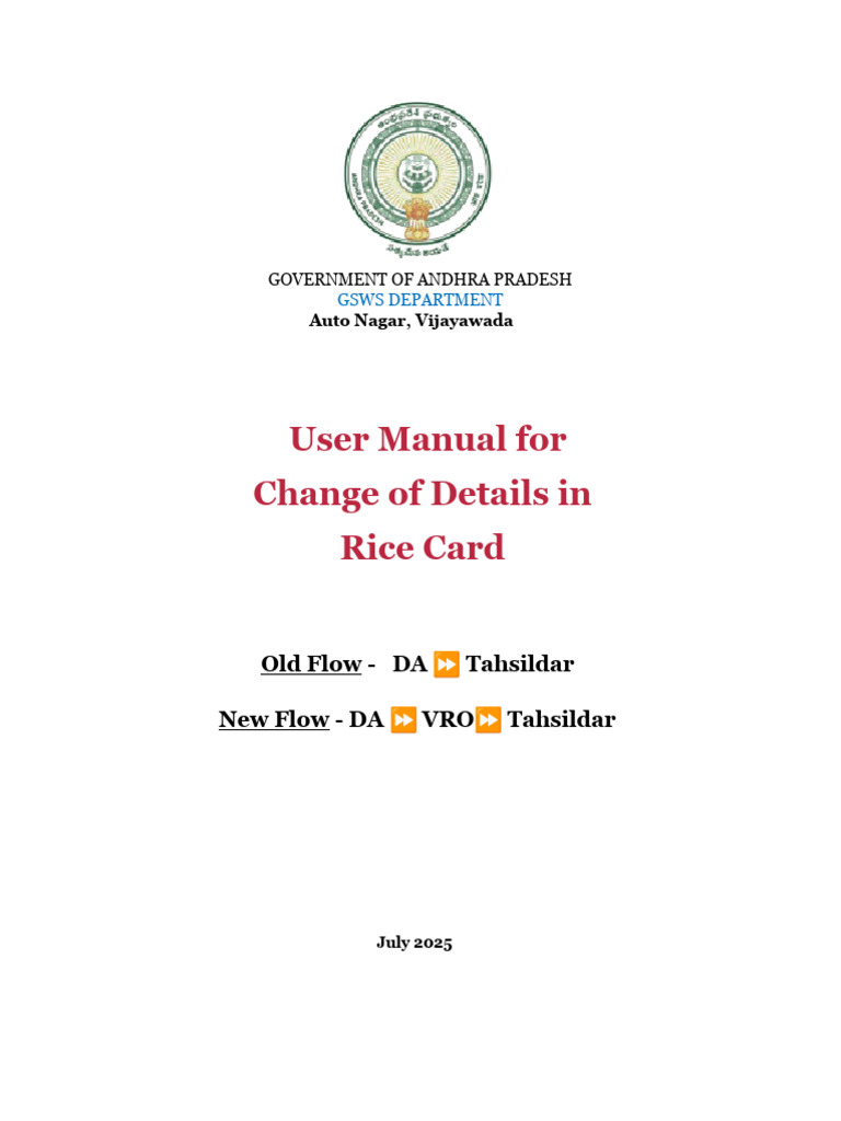 Rice Card Details Change User Manual | PDF