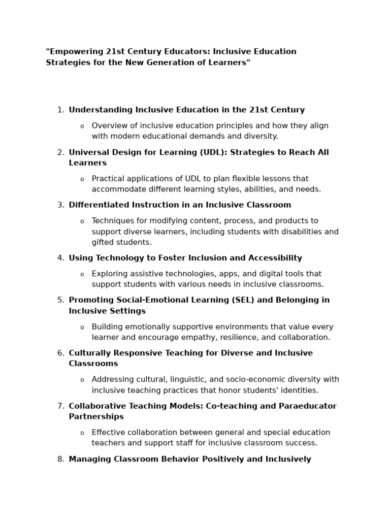 Empowering 21st Century Educators Inclusive Education Strategies for the New Generation of ...