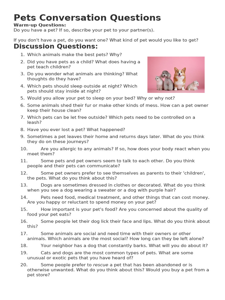 Pet Conversation Questions Guide | PDF