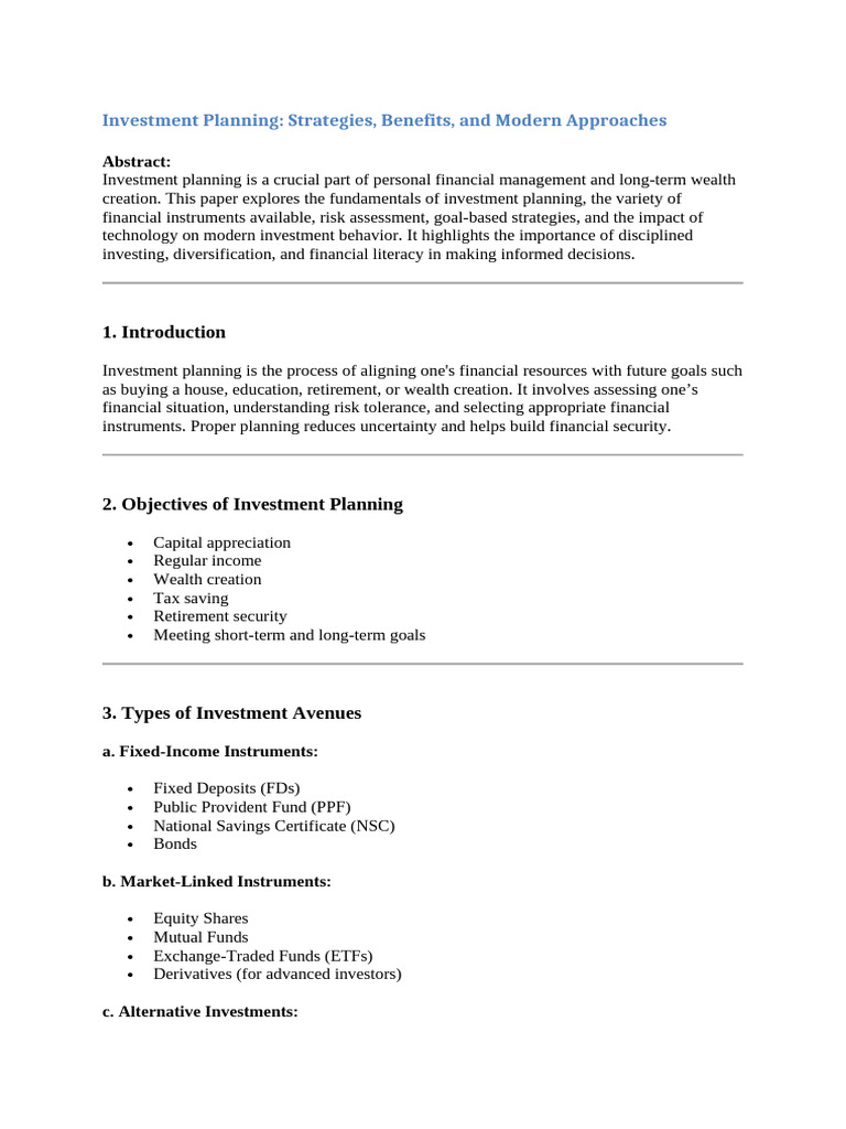 Investment Planning Strategies Explained | PDF | Investing | Risk