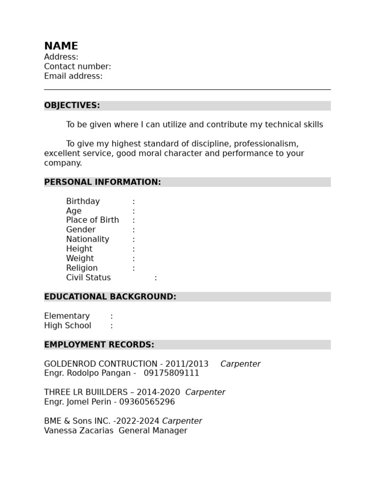 Resume - BLANK | PDF