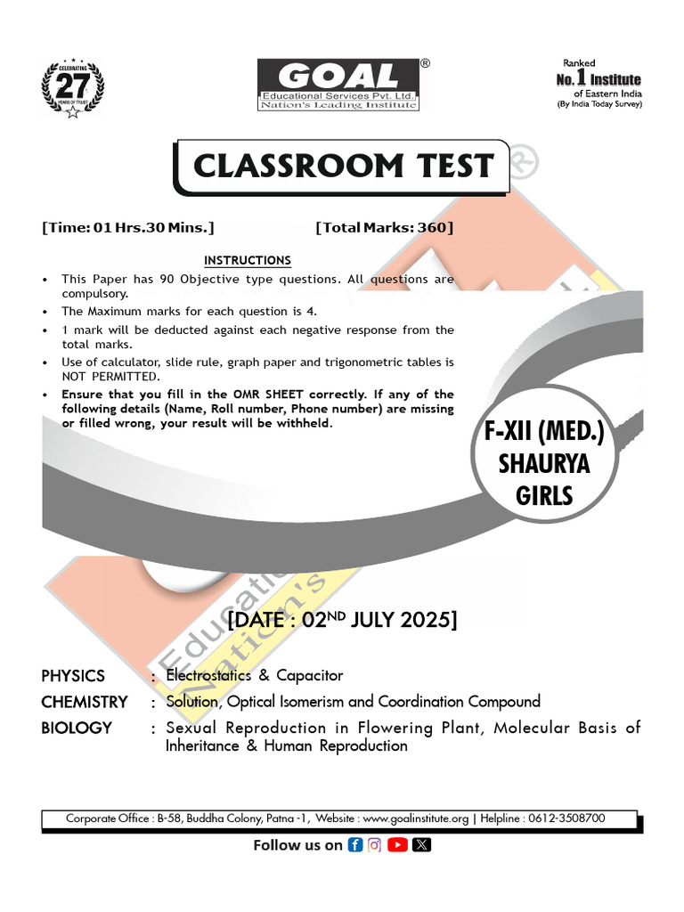 DPPP For Neet | PDF | Uterus | Capacitance