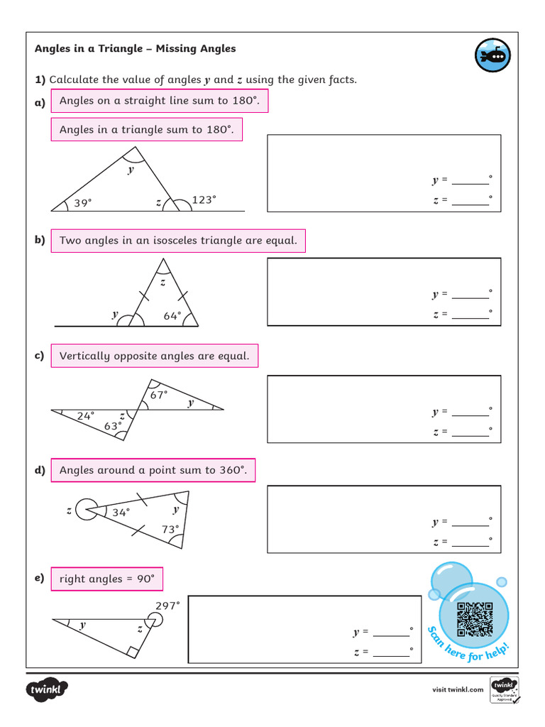 Horizontal Format - Angles in A Triangle - Missing Angles | PDF ...