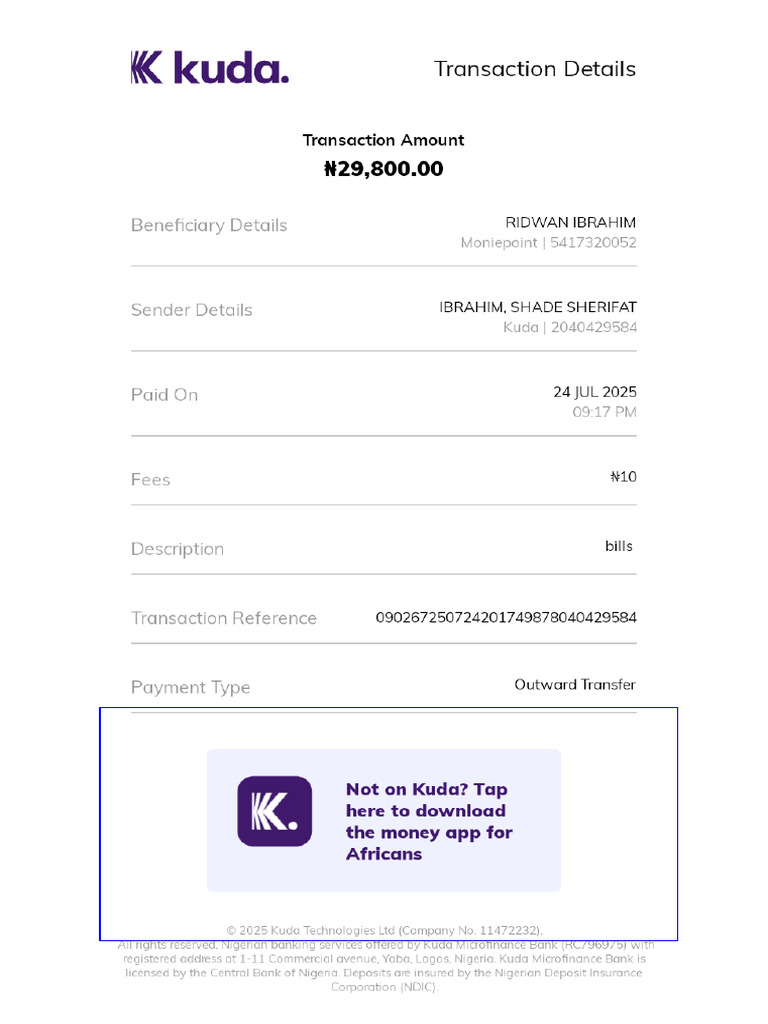 Transaction Receipt For RIDWAN IBRAHIM | PDF