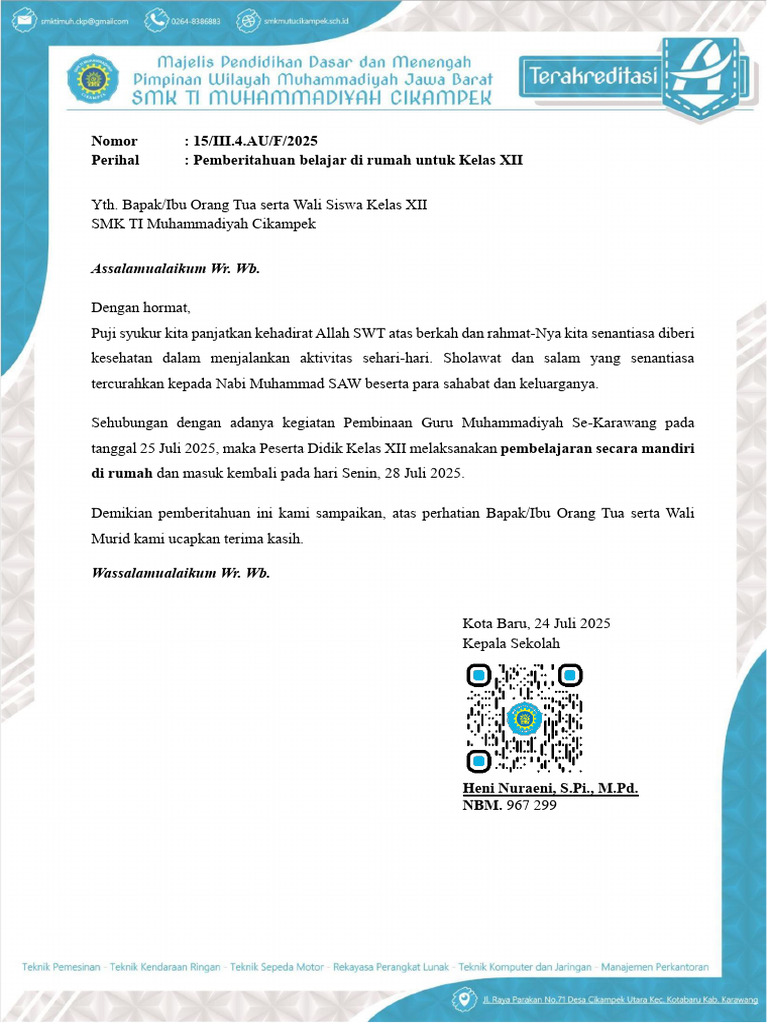Pemberitahuan Belajar di Rumah Kelas XII | PDF