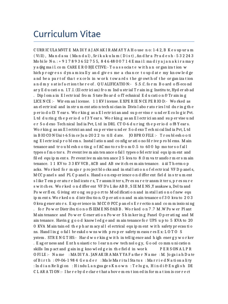 Updated Madiya Janaki Ramayya CV | PDF