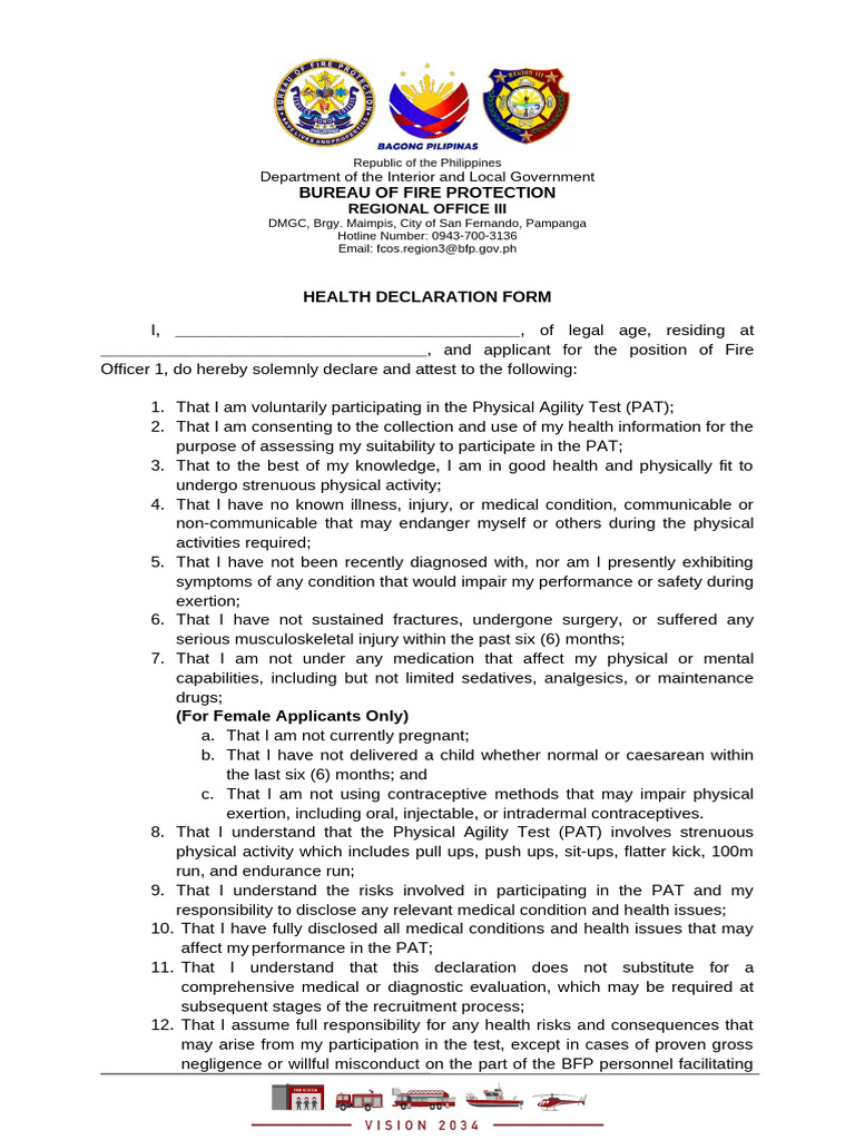 Health Declaration Form | PDF | Negligence | Medicine