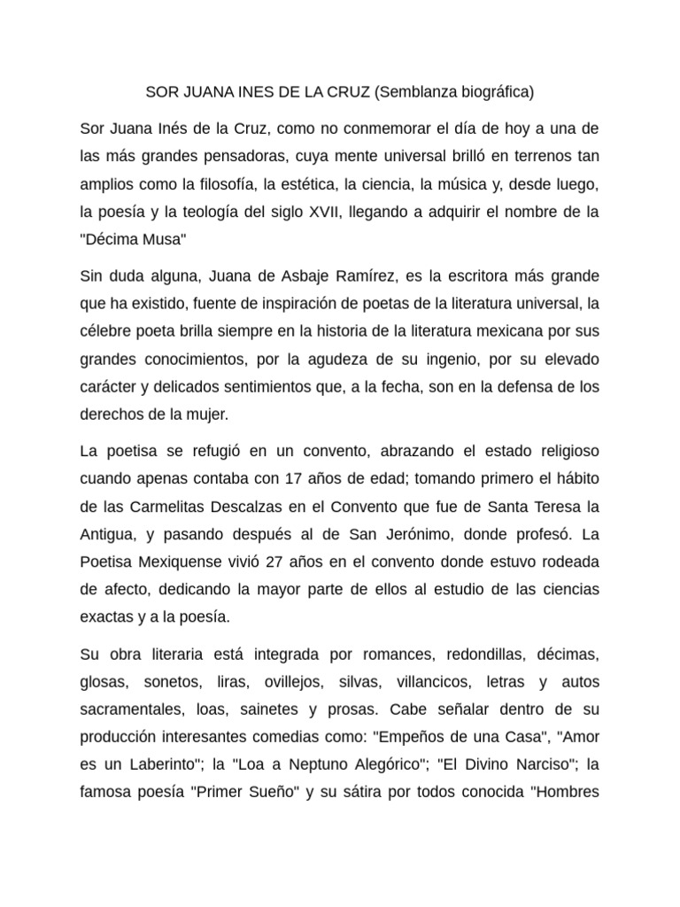 Sor Juana Ines de La Cruz | PDF