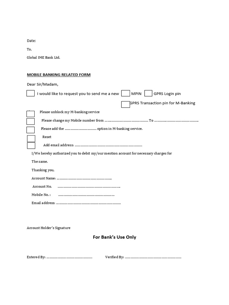 Mobile Banking Form PDF | PDF