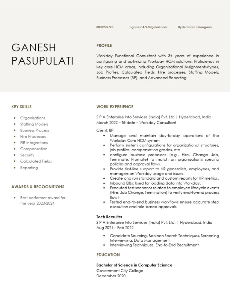 Ganesh Pasupulati - Workday Functional | PDF | Human Resource Management | Business Process