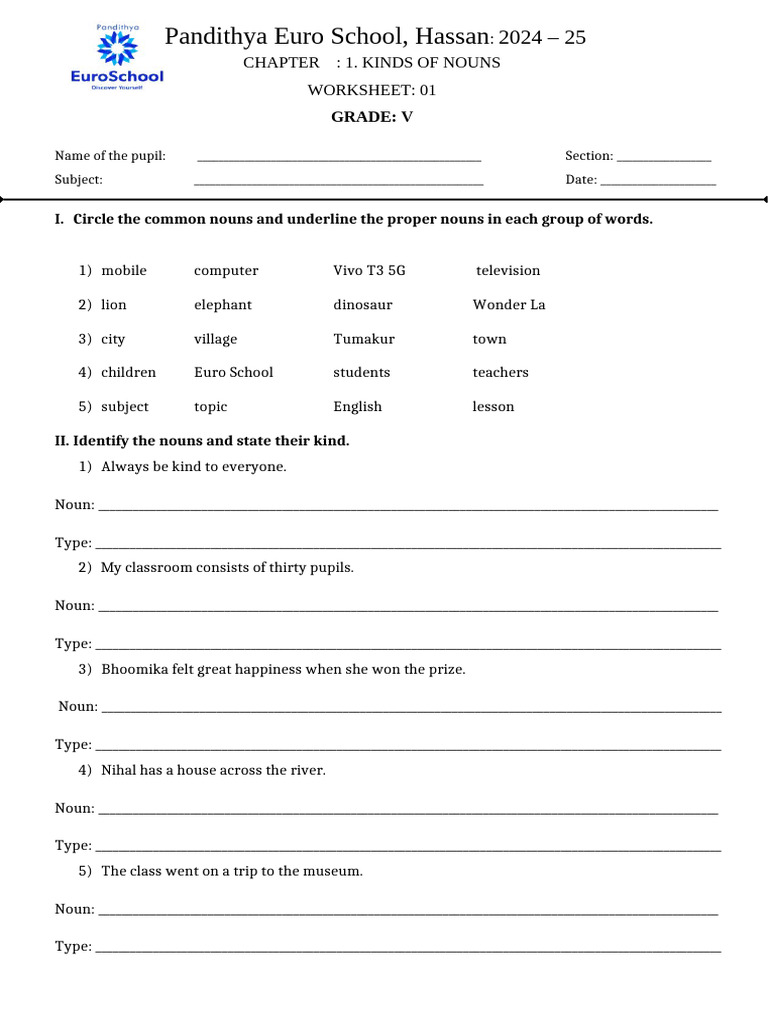Eng Worksheet - 1 (Grade 5) | PDF | Linguistics | Linguistic Morphology