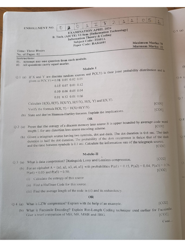 Information Theory Coding | PDF