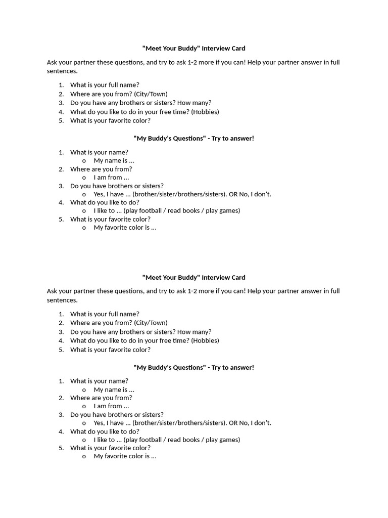 Meet Your Buddy Conversation | PDF