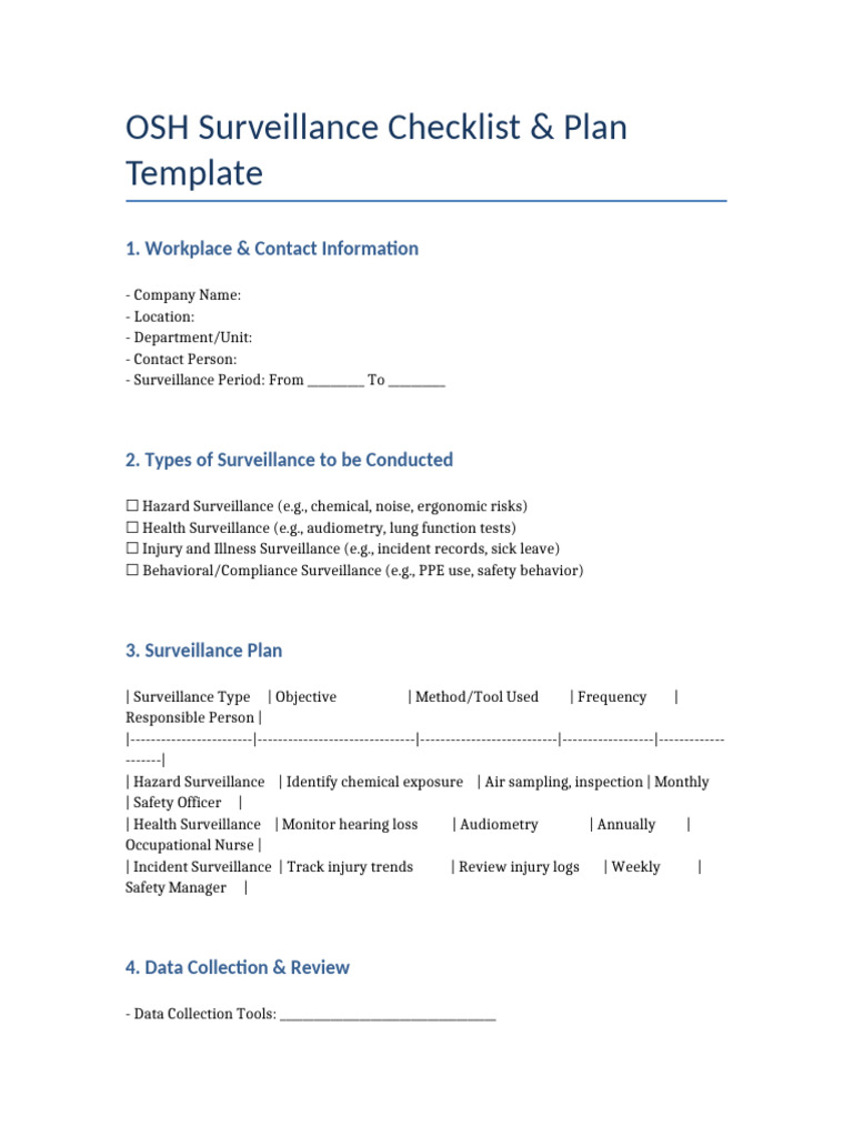 OSH Surveillance Checklist Template | PDF