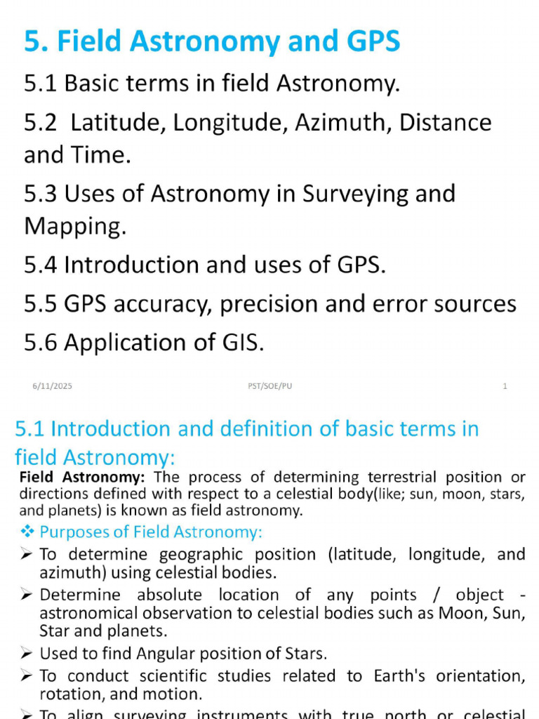 CH-5. Field Astronomy, GPS and GIS | PDF