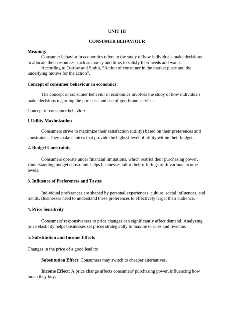 Business Economics - Unit III | PDF | Demand | Utility