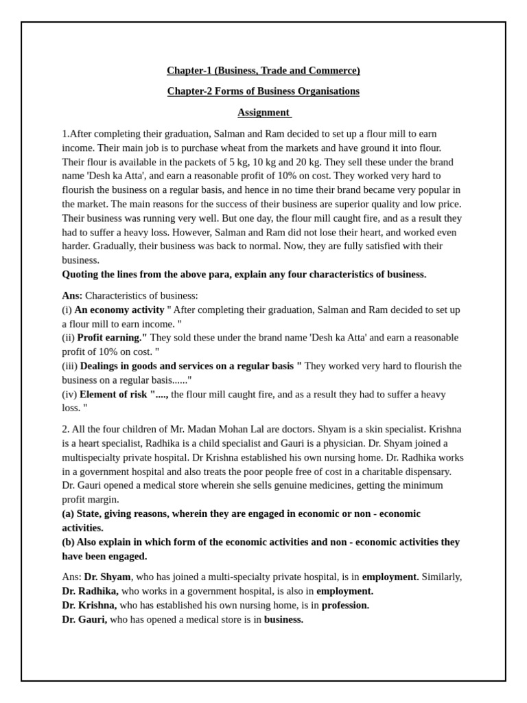 Assignment Ch-1 & 2 B.st. (XI) | PDF | Profit (Economics) | Dividend