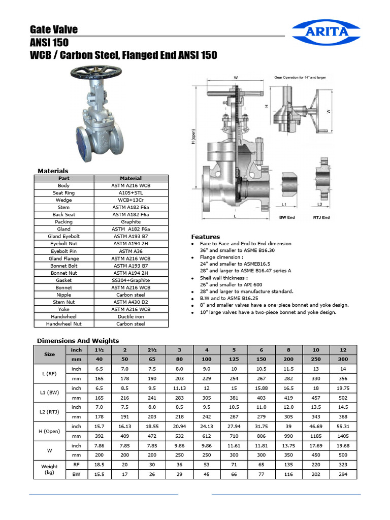 ANSI 150 WCB Gate Valve Specifications | PDF | Mechanical Engineering ...