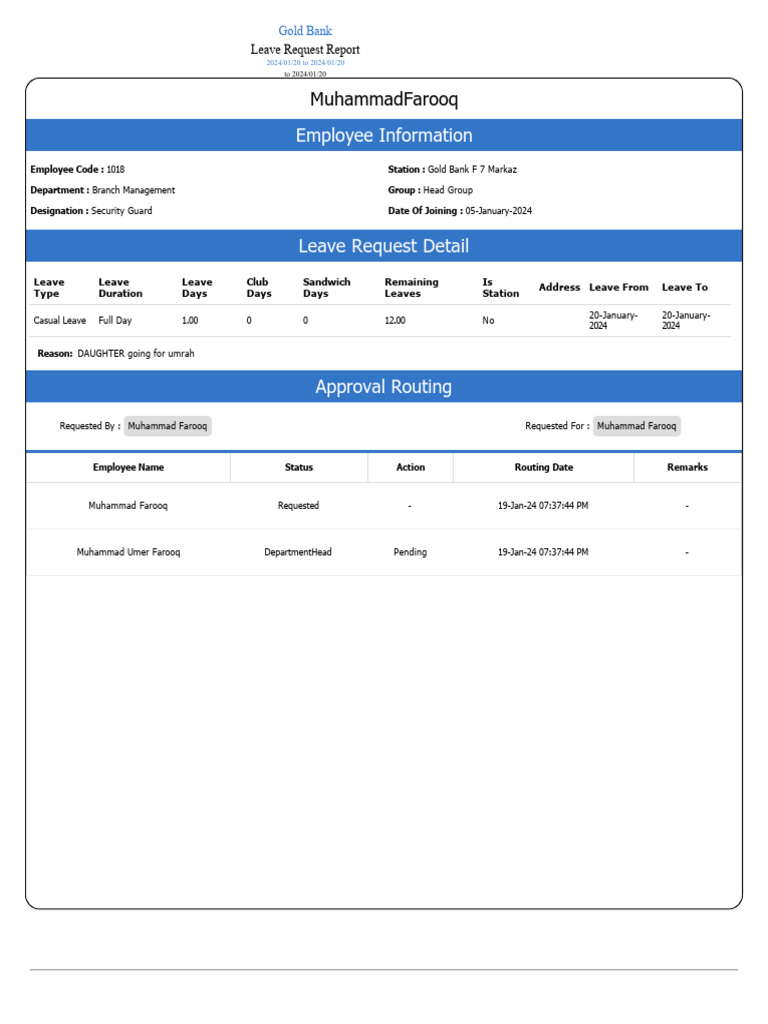Leave Report | PDF