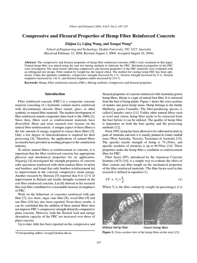 Compressive and Flexural Properties of Hemp Fiber Reinforced Concrete ...