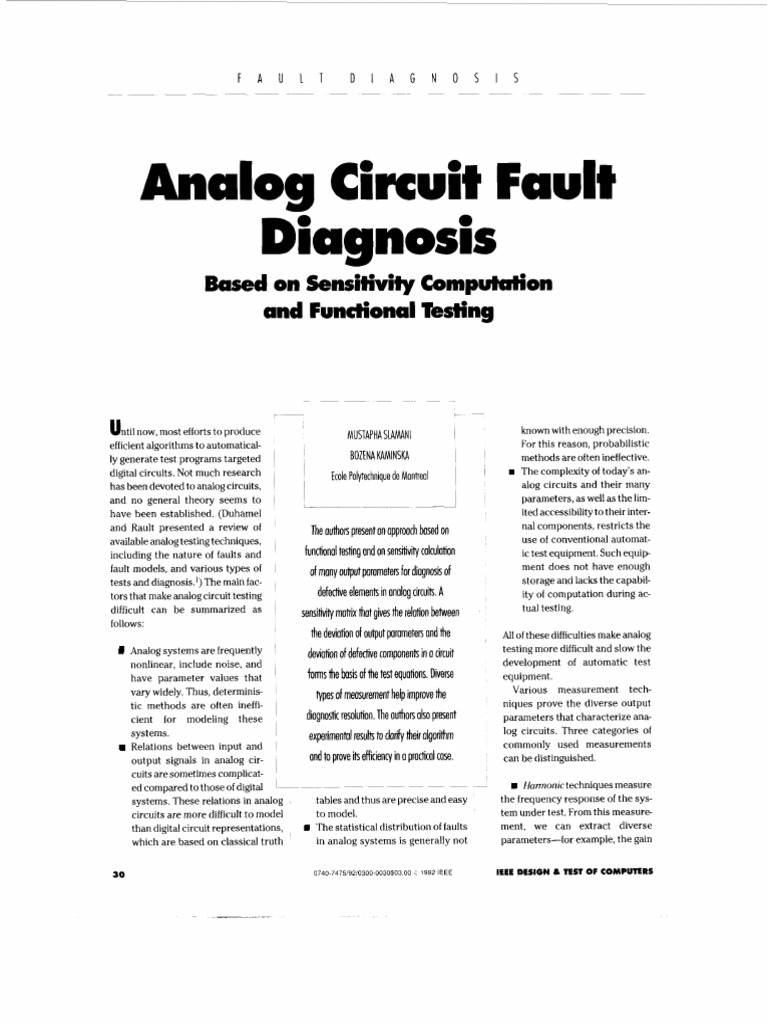 Analog Circuit Fault Diagnosis Based On Sensitivity Computation and ...