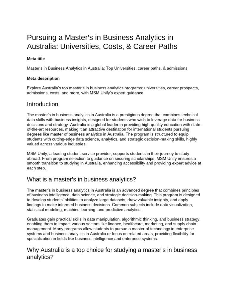 Pursuing A Master's in Business Analytics in Australia - Universities ...