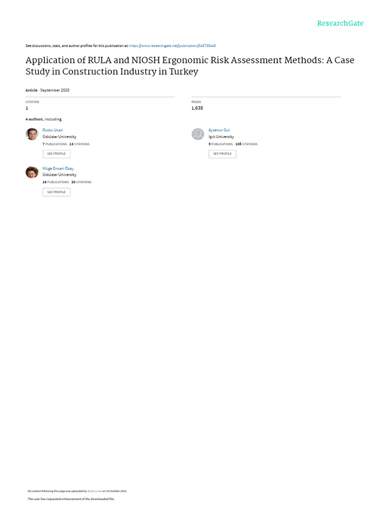 Application of Rula and Niosh Ergonomic Risk Assessment Methods A Case ...