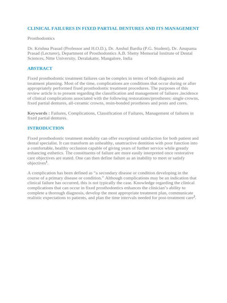 Managing Failures in Fixed Partial Dentures | PDF | Periodontology ...