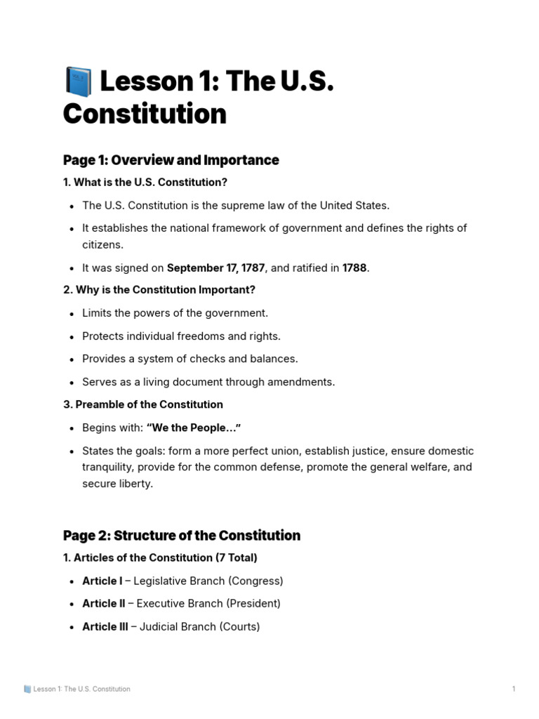 Lesson 1 The U.S. Constitution | PDF | United States Bill Of Rights ...