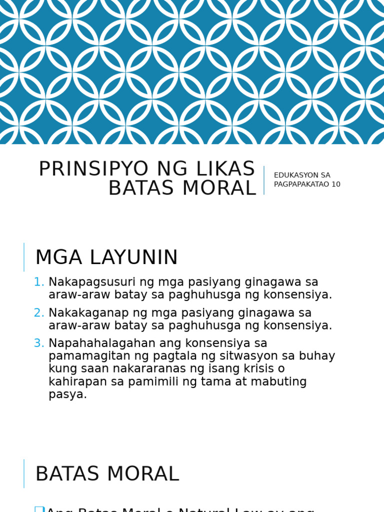 PRINSIPYO NG LIKAS BATAS MORAL | PDF