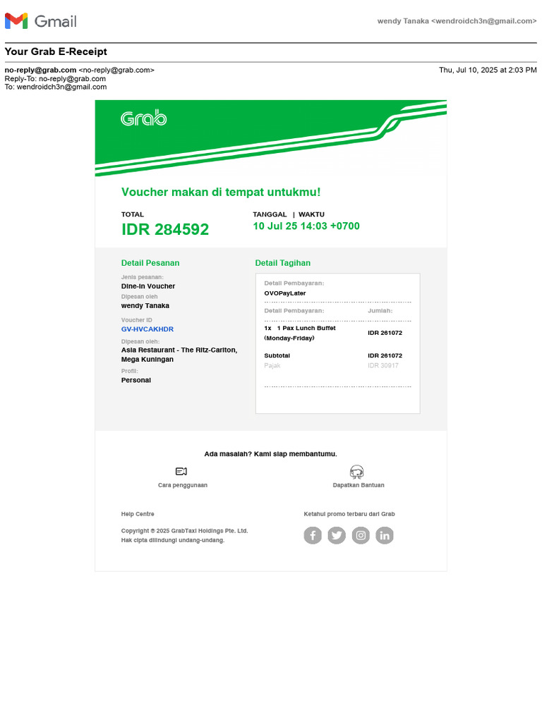 E-Receipt Grab Dine-in Wendy Tanaka | PDF