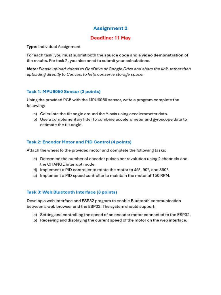 STA Assignment 2: Sensor & Control Tasks | PDF