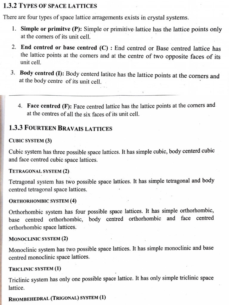 Types of Latttice and Bravais Lattice | PDF | Crystal Structure ...