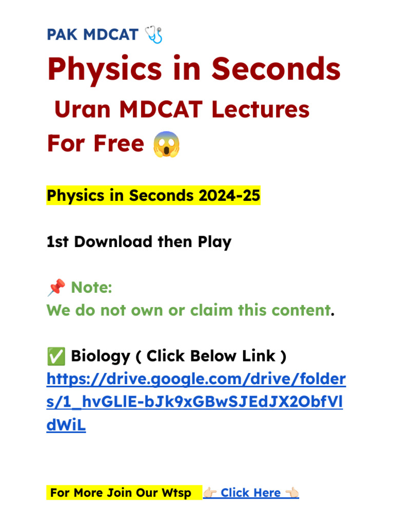 Free MDCAT Physics Lectures 2024-25 | PDF