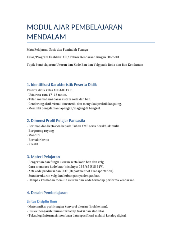 Modul Ajar Kode Ban Dan Velg | PDF