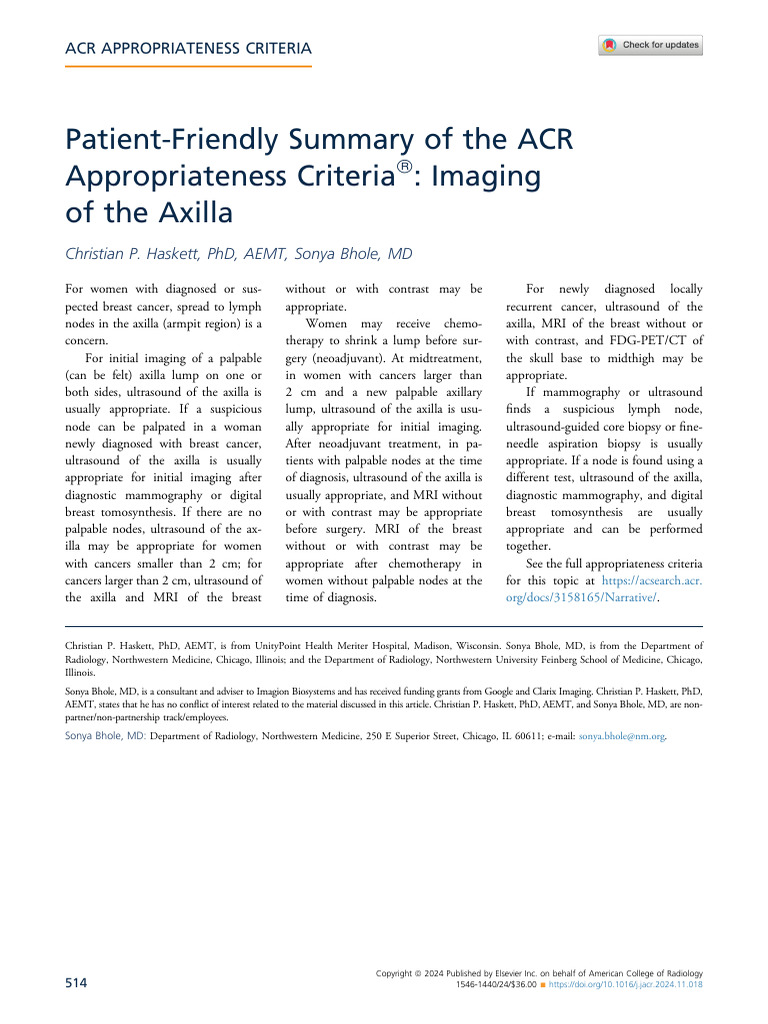 Patient Friendly Summary of The ACR Appropriatenes 4 | PDF | Breast ...
