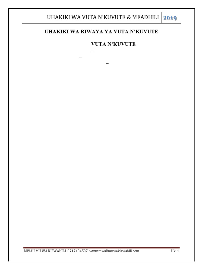 Uhakiki Riwaya Ya Vuta Nkuvute | PDF