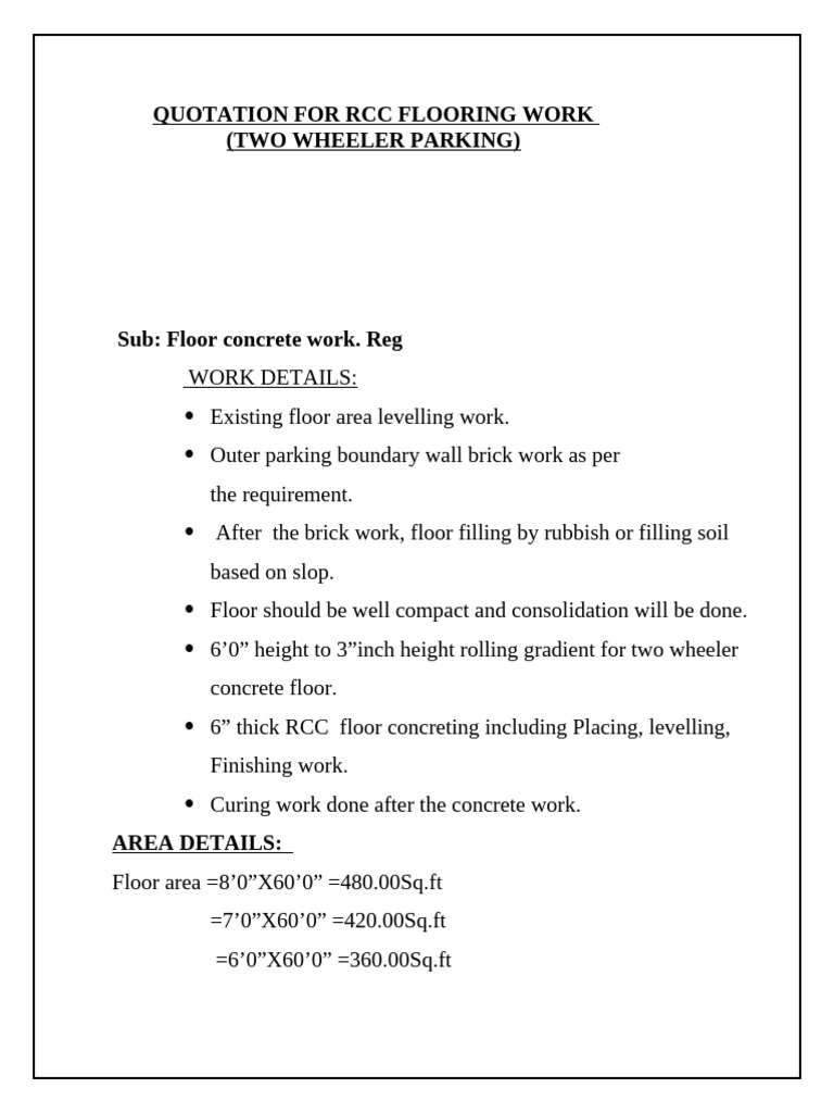Quotation For RCC Floor Concrete Work. | PDF