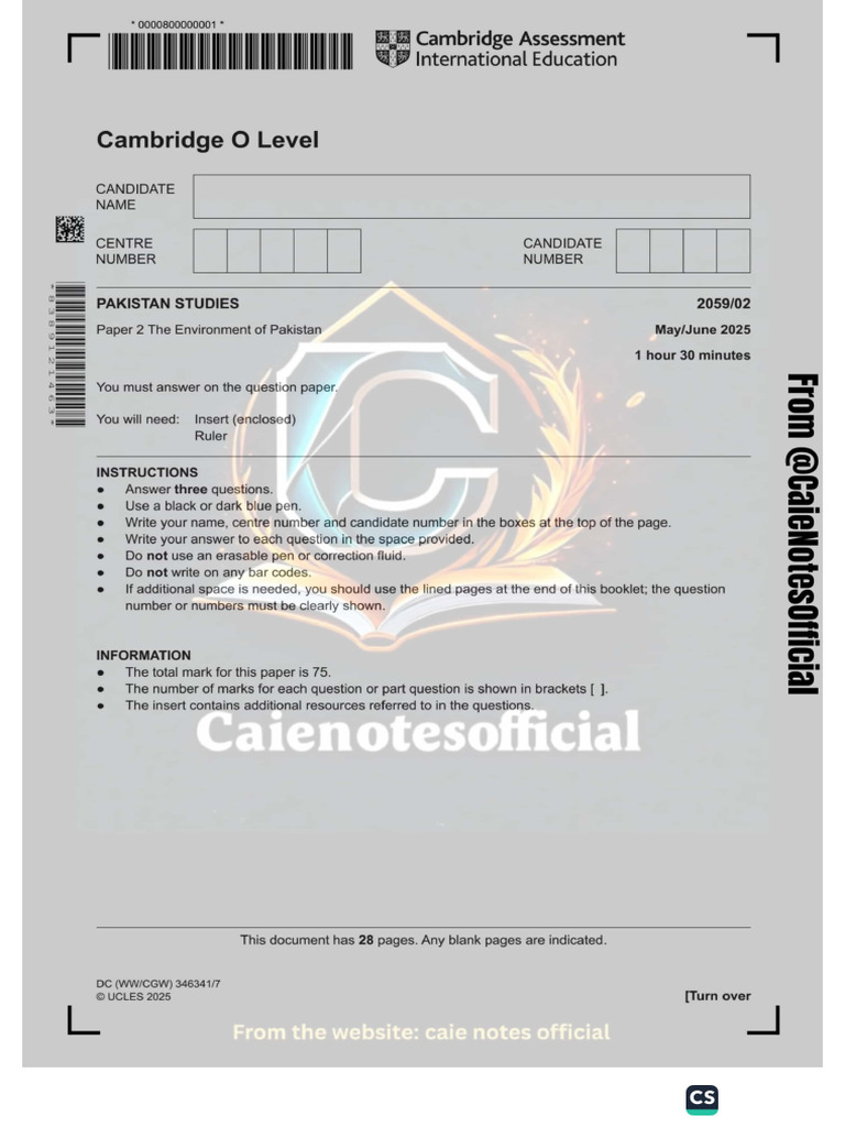 MJ25 Geography O Level (Unsolved) - Caienotesofficial | PDF