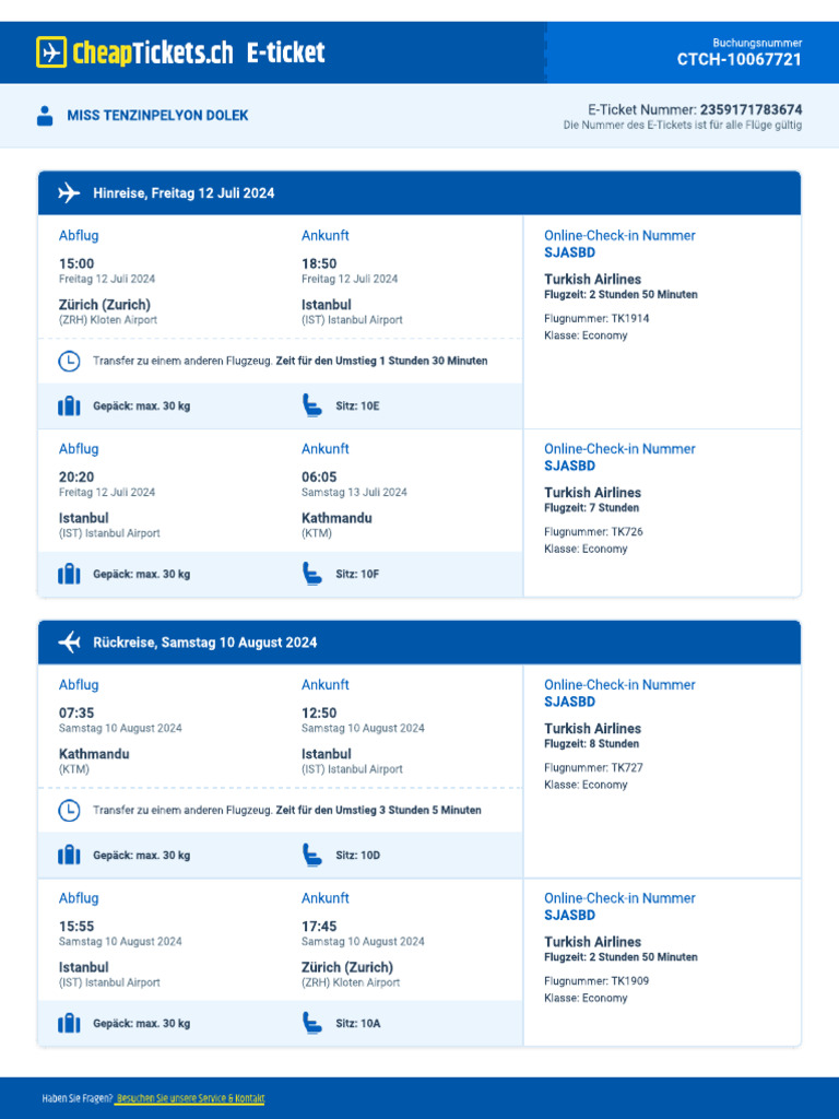 ZRH KTM Eticket | PDF
