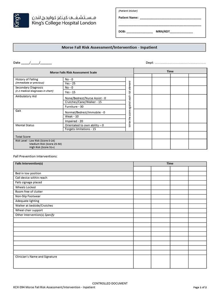 Morse Falls Risk - Inpatient | PDF | Physical Therapy | Patient